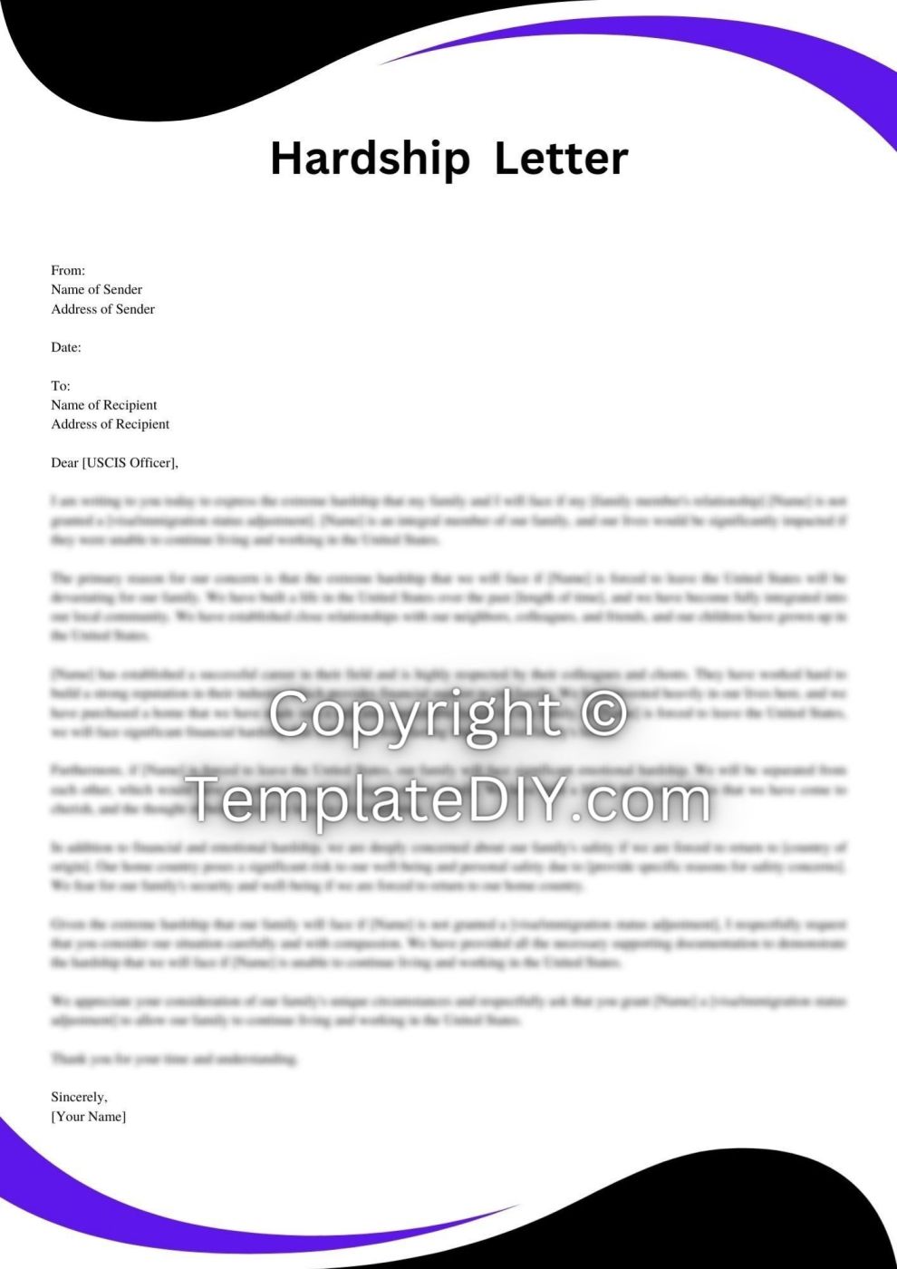Customizable Extreme Hardship Letter Template Online