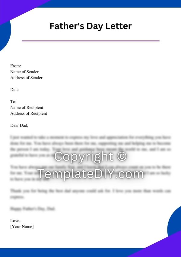 Father's Day Letter for Dad Sample Template with Examples