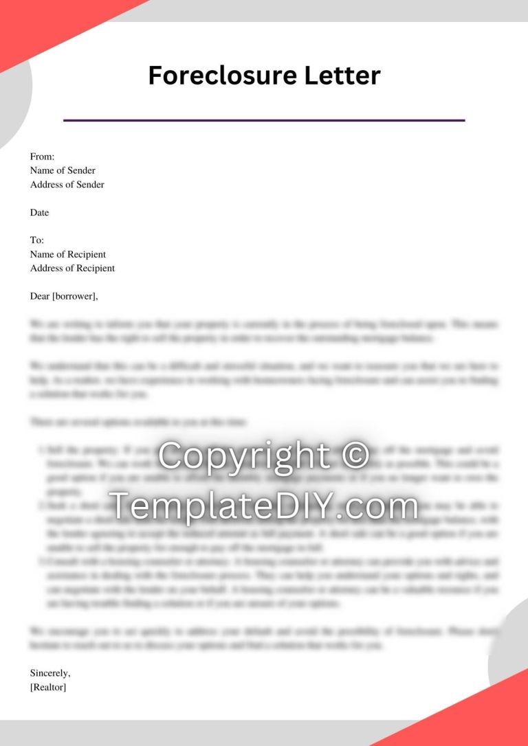 Foreclosure Letter from Realtor Sample and Examples [Word]