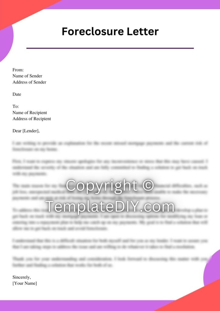 Foreclosure Letter of Explanation Sample with Examples