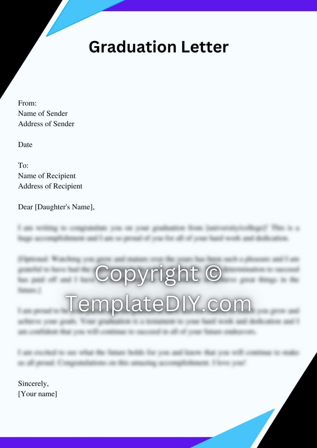Graduation Letter to Daughter Sample Template with Examples