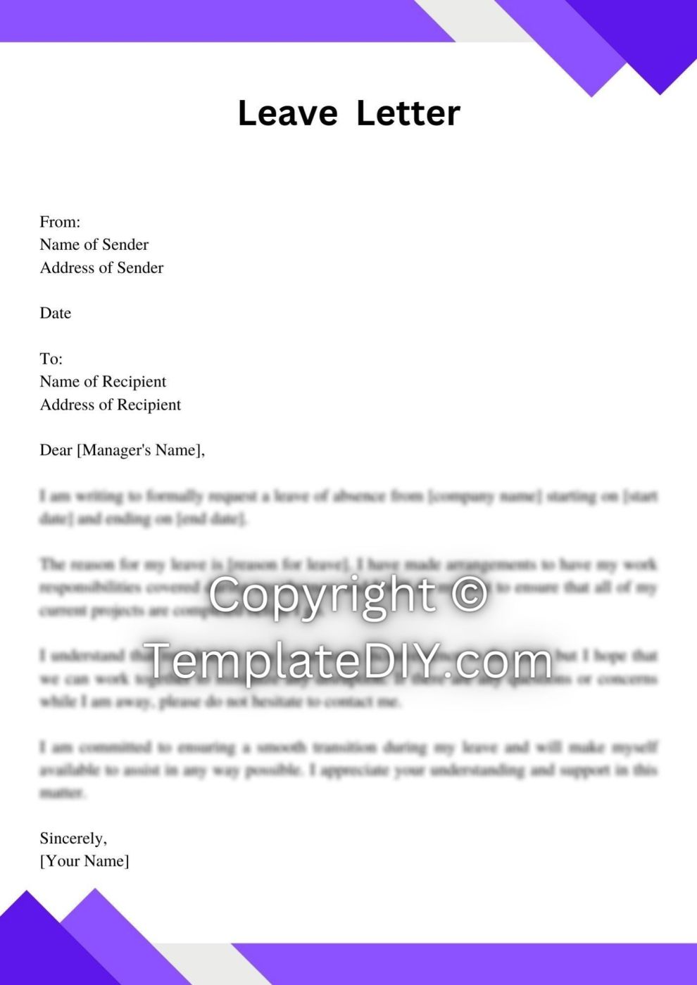 Leave Letter to Manager Sample and Examples [Word Editable]