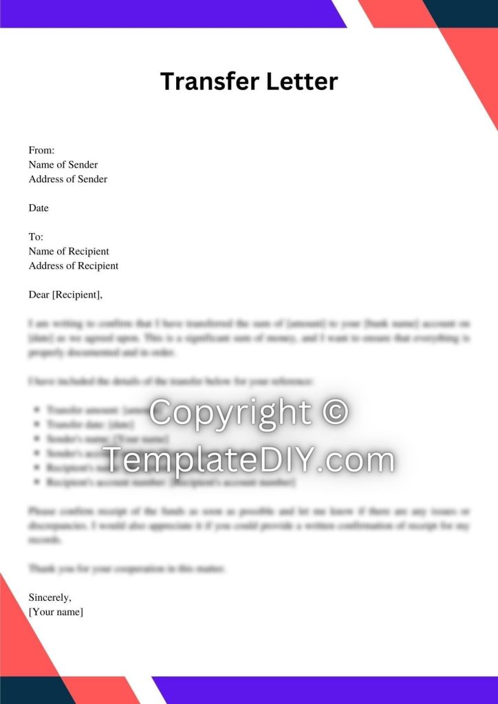 Money Transfer Confirmation Letter Sample with Examples Word