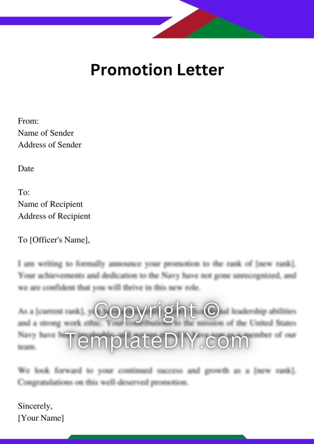 Navy Officer Promotion Letter Sample with Examples [Word]