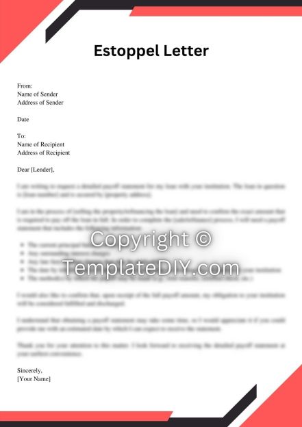 Payoff Estoppel Letter Sample Template with Examples [Word]