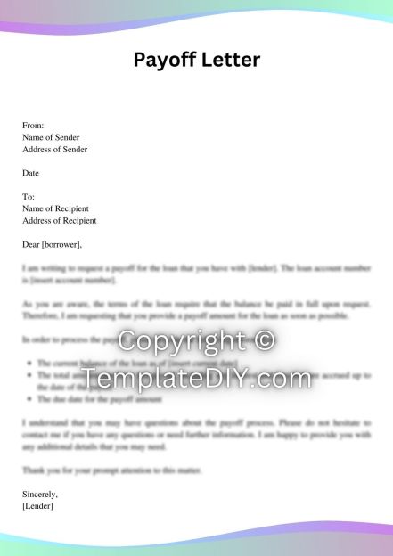 Payoff Letter from Lender Sample Template with Examples