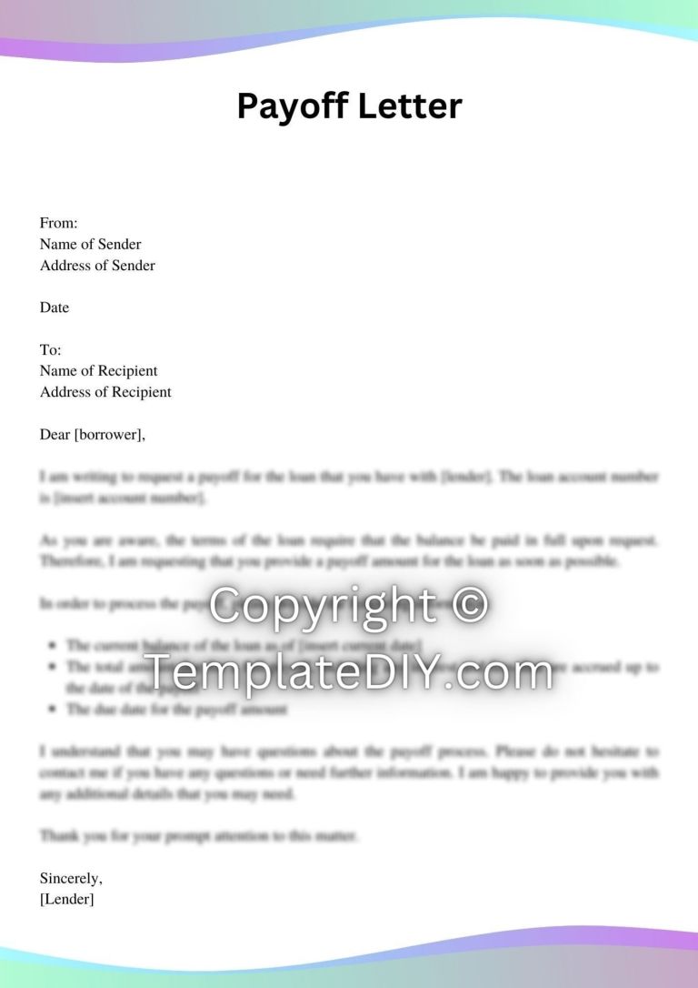 Payoff Letter from Lender Sample Template with Examples