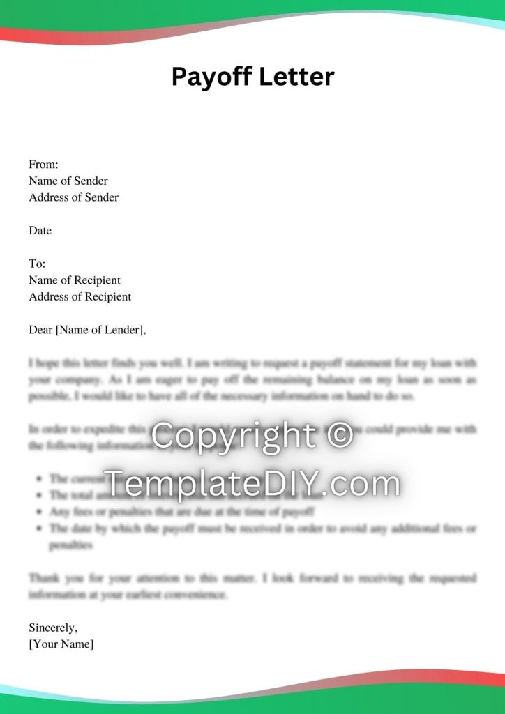 Payoff Request Letter Template | PDF Sample & Example
