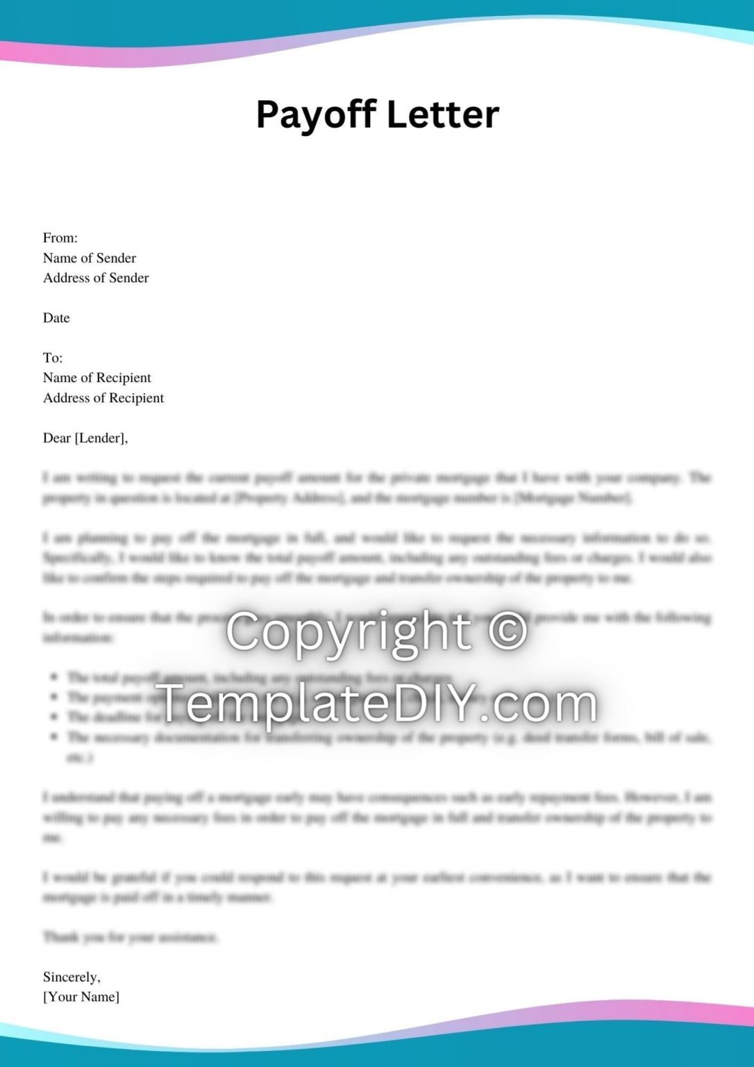 Private Mortgage Payoff Letter Template | Download Now