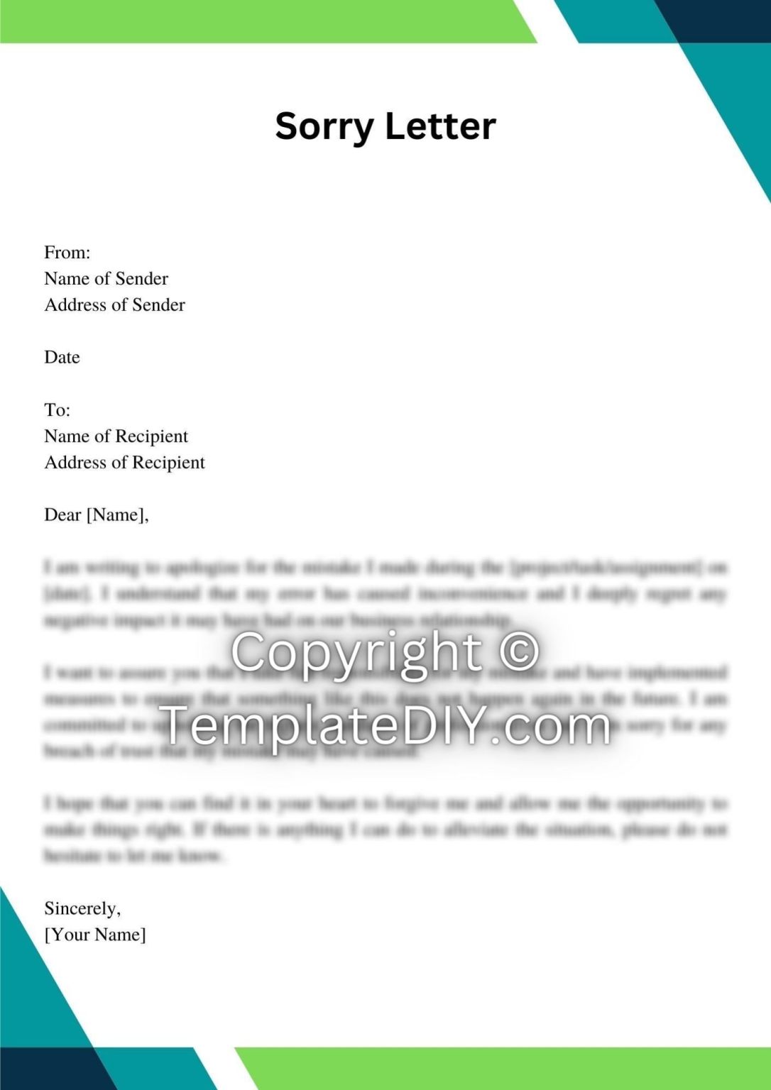 Professional Sorry Letter Sample with Examples [Word]