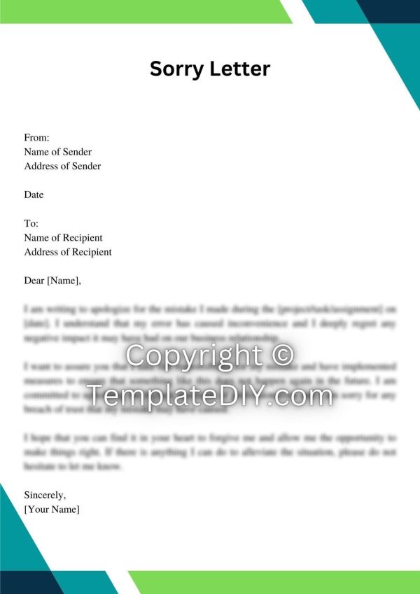 Professional Sorry Letter Sample with Examples [Word]