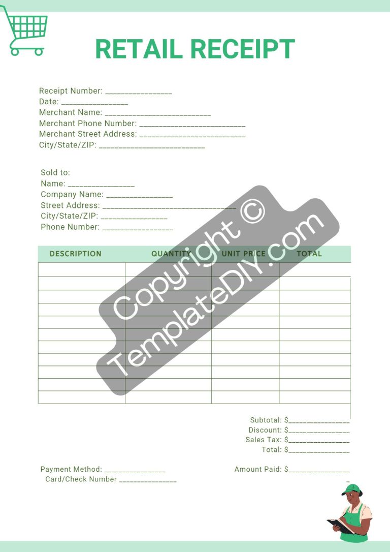 Retail Receipt Template Blank Printable in Pdf, Excel, Word