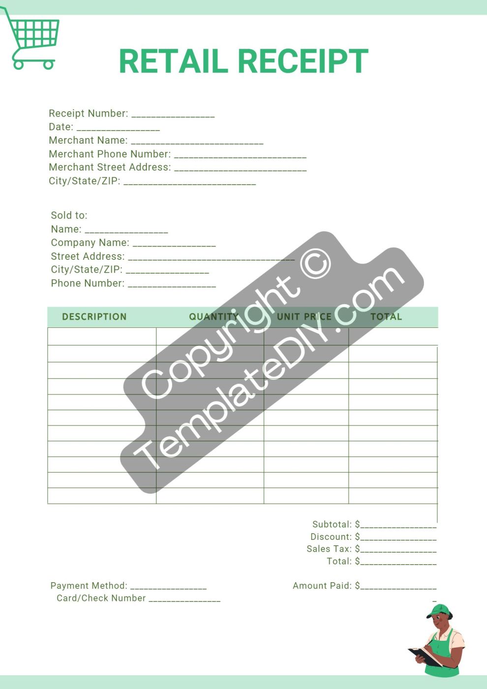 Retail Receipt Template Blank Printable in Pdf, Excel, Word