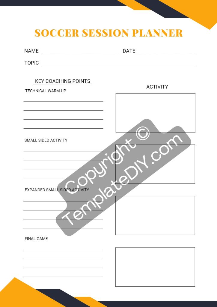 Soccer Session Planner Template Printable PDF, Word, Excel