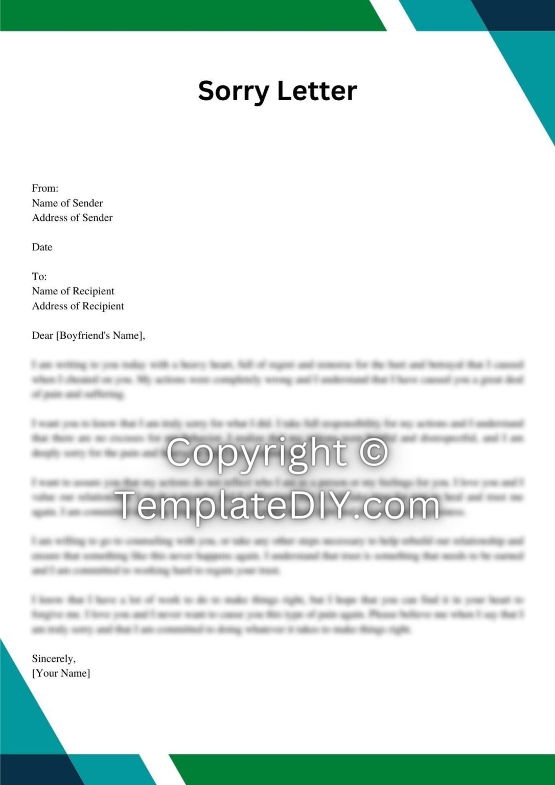 Sorry Letter to Boyfriend for Cheating Sample and Examples