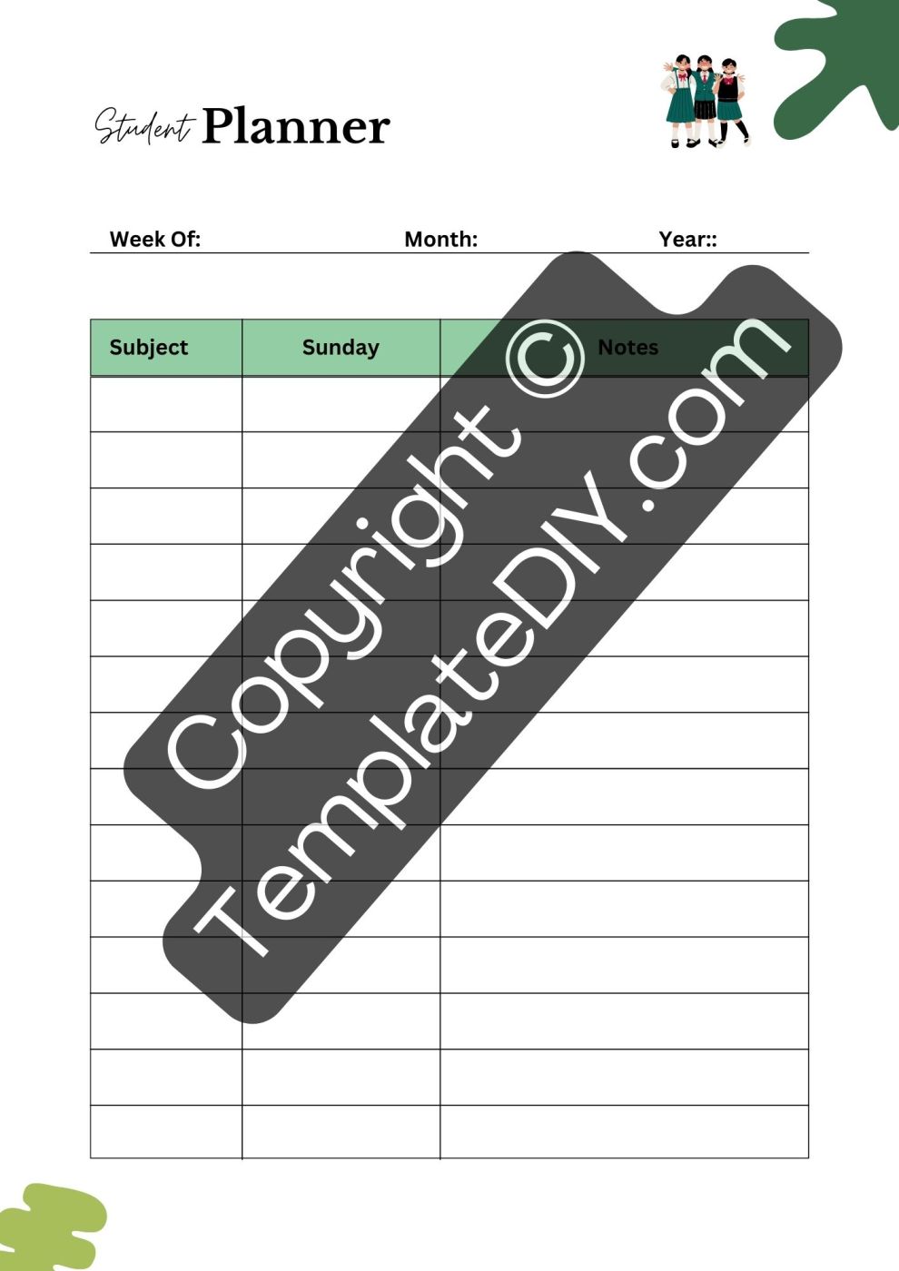 Student Study Planner Template Printable PDF, Word, Excel