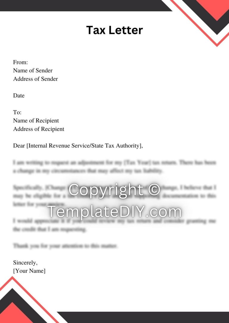 Tax Adjustment Letter Sample with Examples [Word Editable]