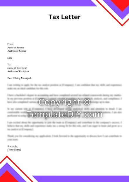 Tax Analyst Cover Letter Sample with Examples in Pdf & Word