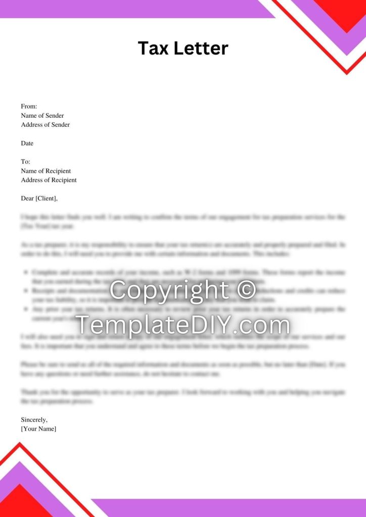 Tax Engagement Letter Sample with Examples [Word Editable]