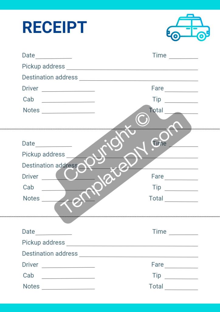 Taxi Cab Receipt Template Printable in PDF, Excel, Word