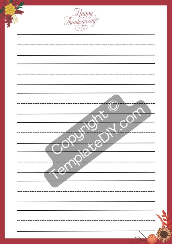 Thanksgiving Writing Paper Template Printable PDF, Word