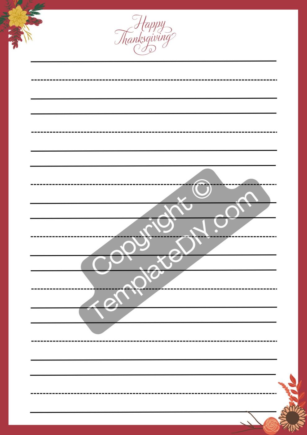 Thanksgiving Writing Paper Template Printable PDF, Word