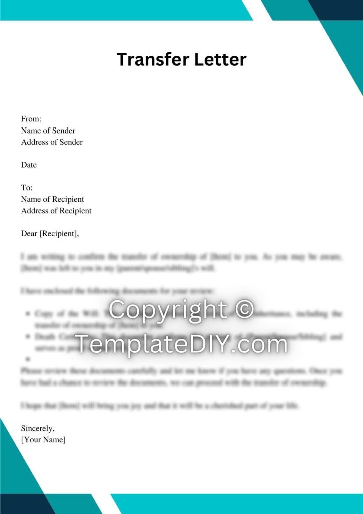 Transfer of Ownership Letter Sample with Examples [Word]