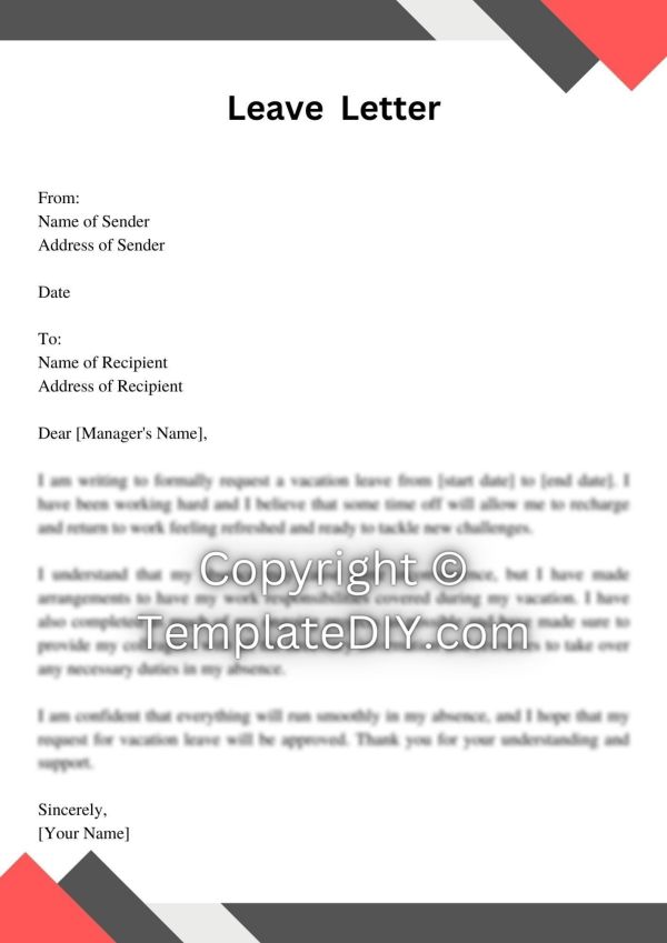 Vacation Leave Letter Sample with Examples [Word Editable]