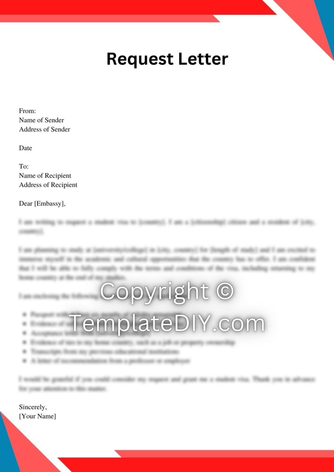 Download Visa Request Letter Format | Word Template