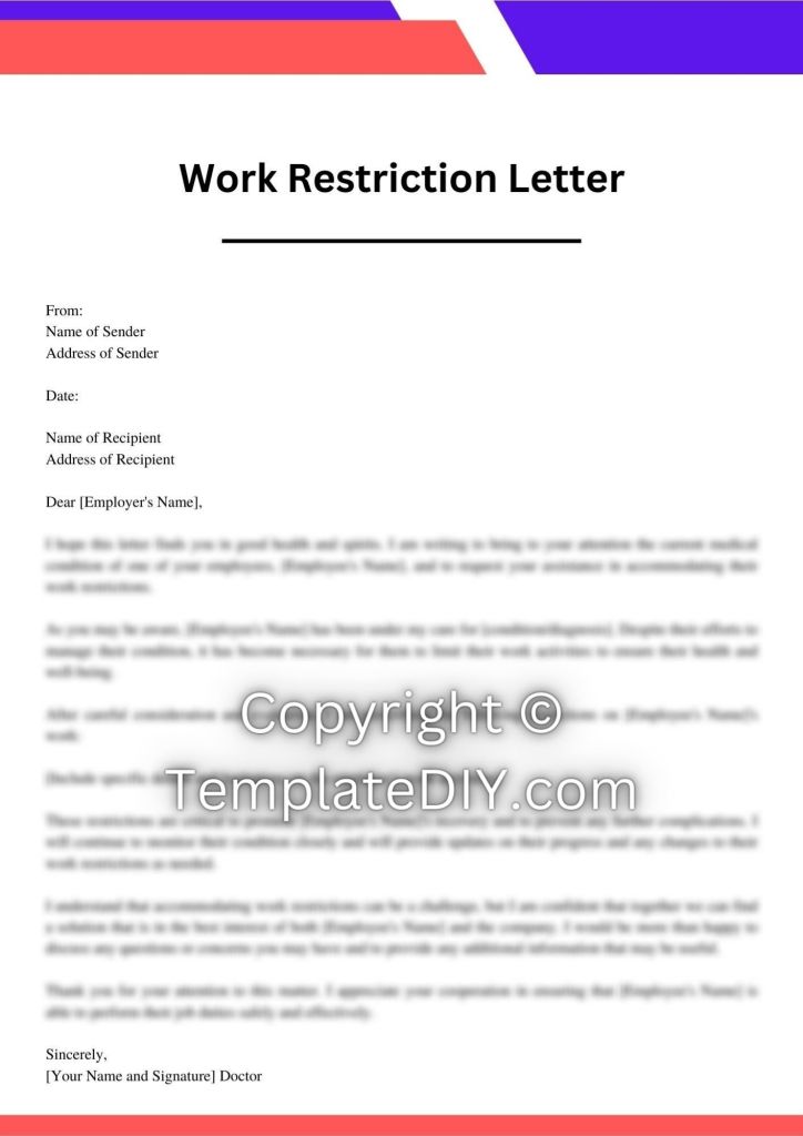 Doctor Work Restrictions Letter Template – Download Now