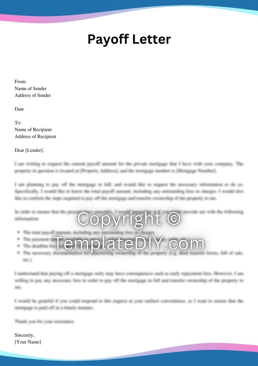Private Mortgage Payoff Letter Template | Download Now