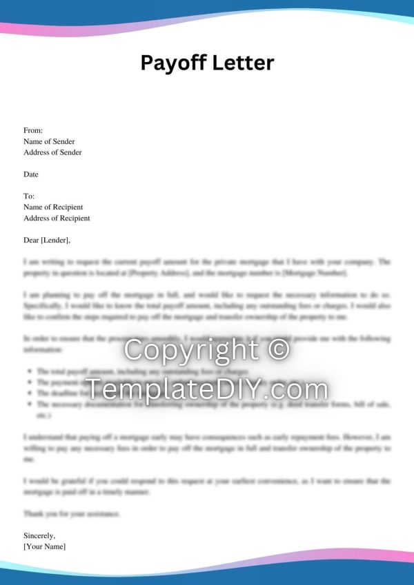 Private Mortgage Payoff Letter Template | Download Now
