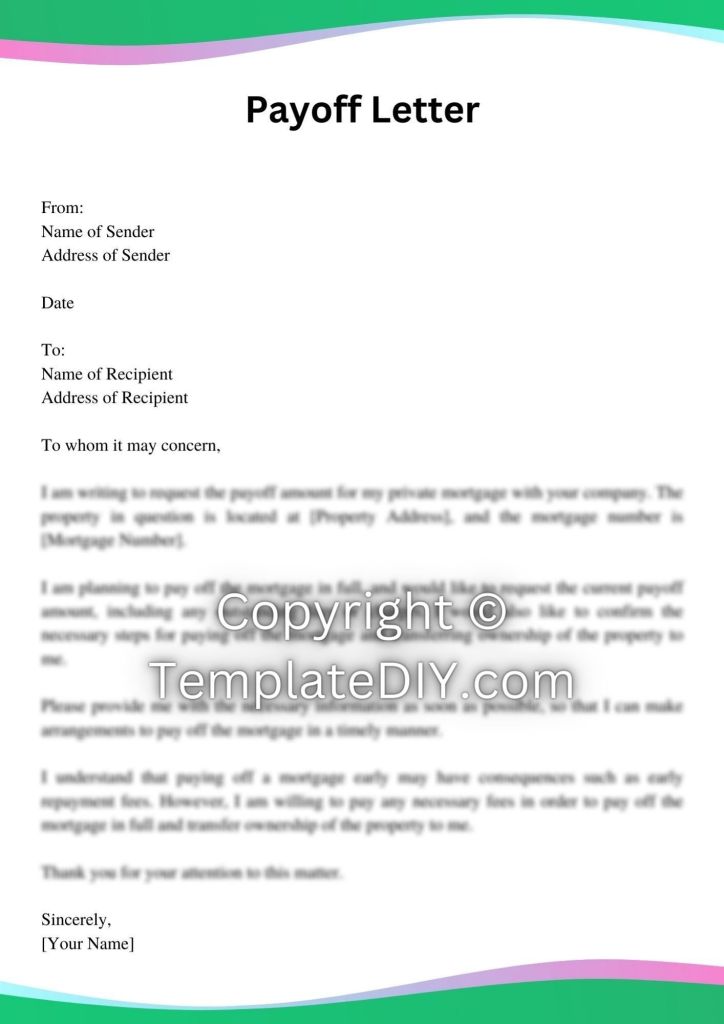 Private Mortgage Payoff Letter Template | Download Now