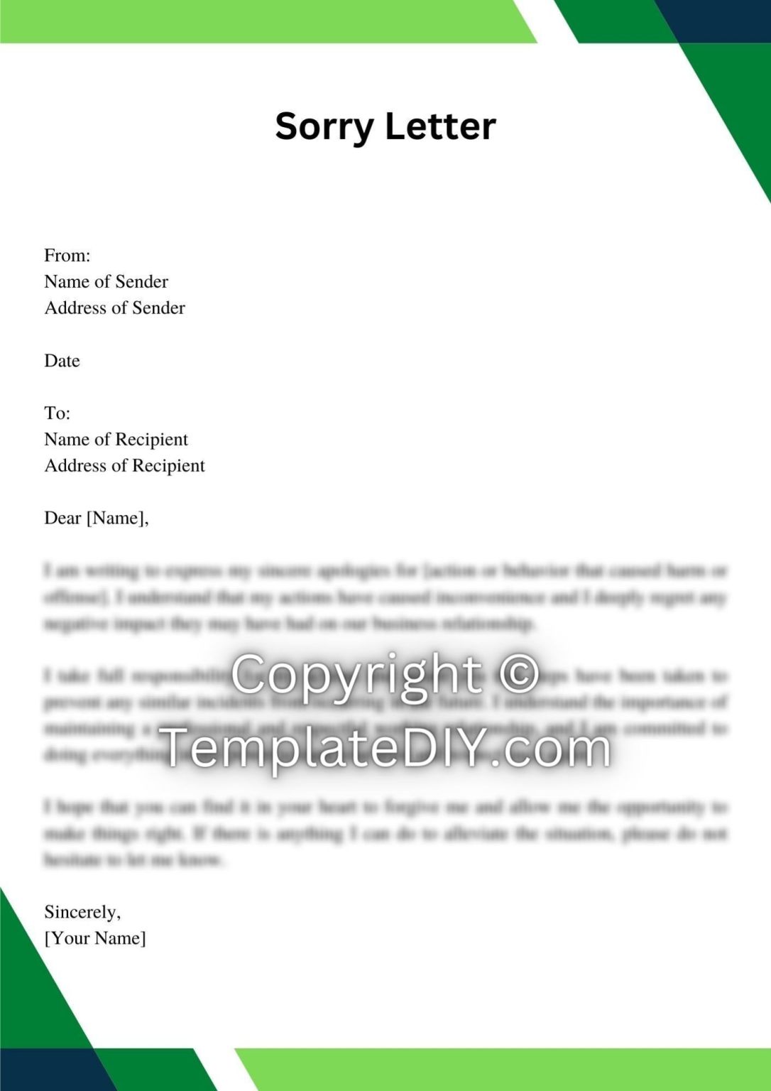 Professional Sorry Letter Sample with Examples [Word]