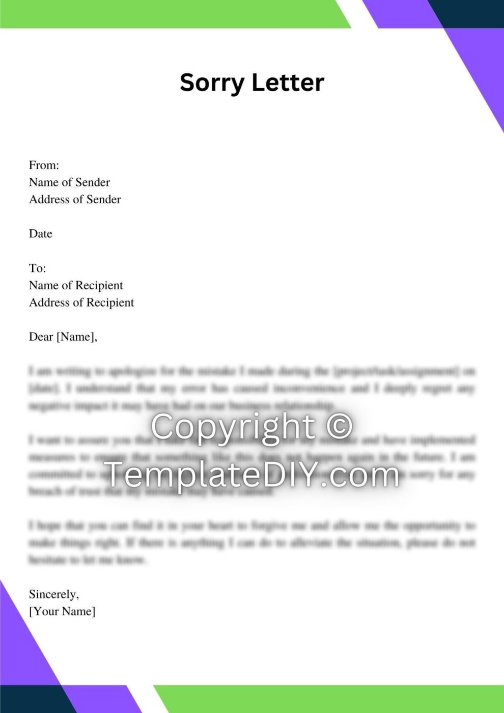 Professional Sorry Letter Sample with Examples [Word]