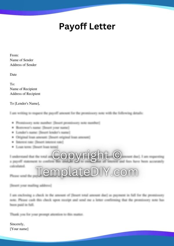 Promissory Note Payoff Letter Sample with Examples [Word]