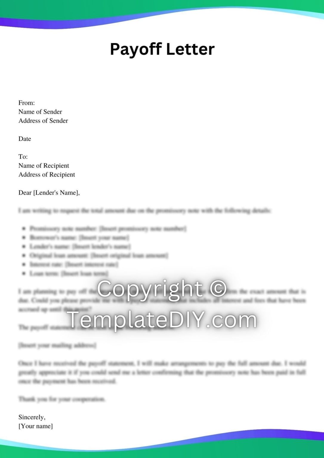Promissory Note Payoff Letter Sample with Examples [Word]