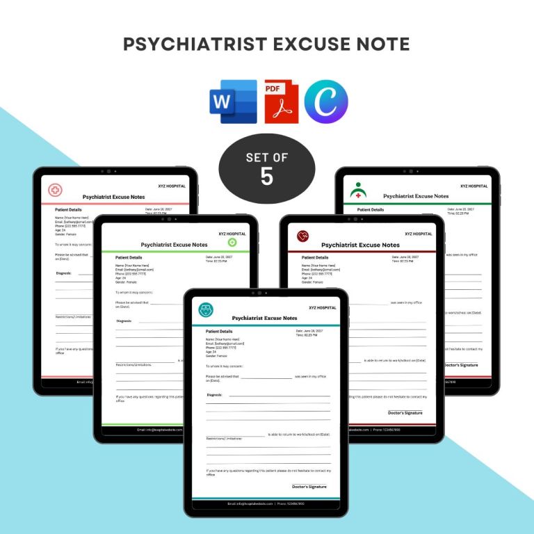 Psychiatrist Excuse Note Template Printable PDF, Word