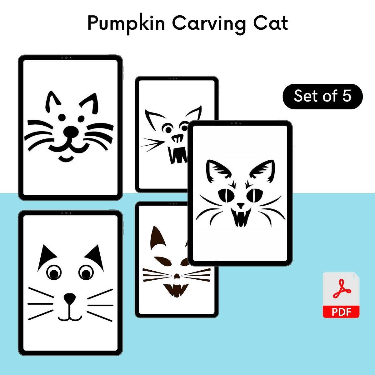 Pumpkin Carving Cat Templates Printable in PDF