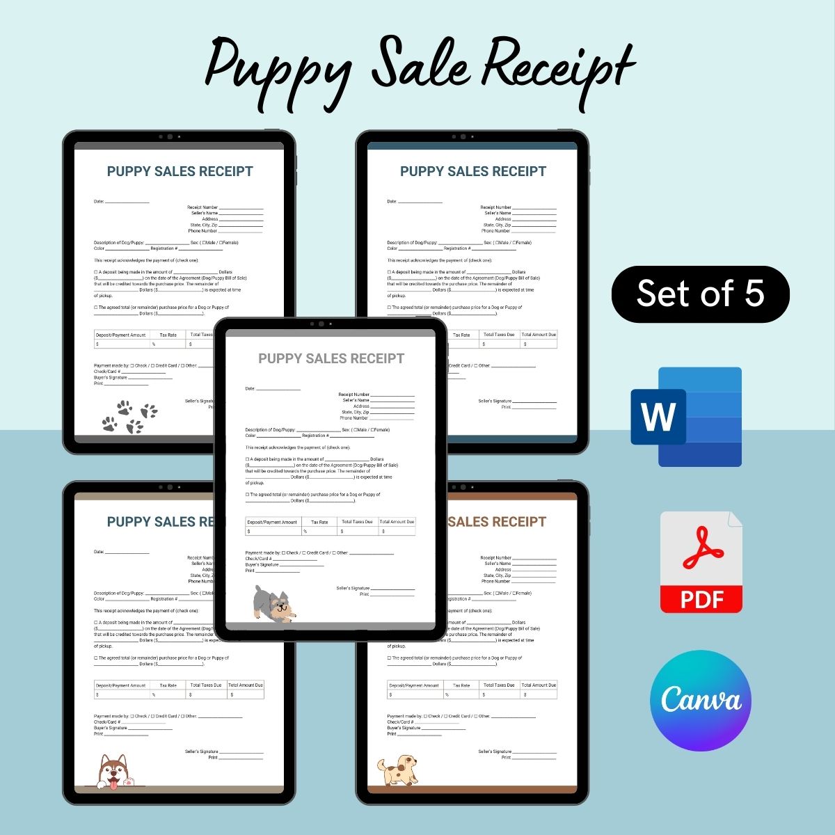Puppy Sale Receipt Template Printable in PDF, Excel, Word