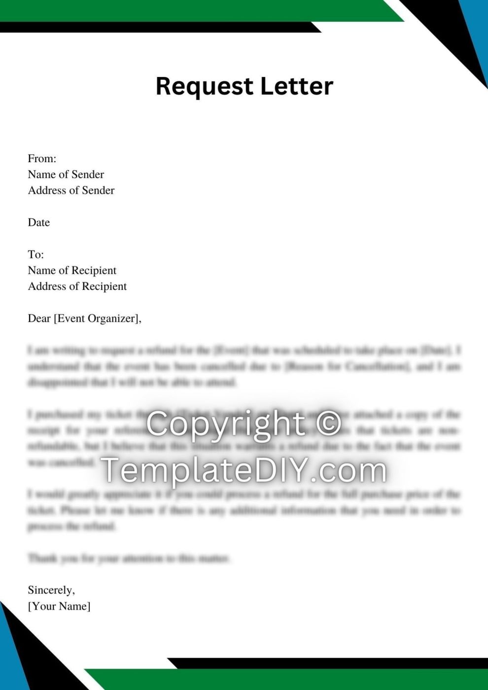 Refund Request Letter Template | Editable & Professional