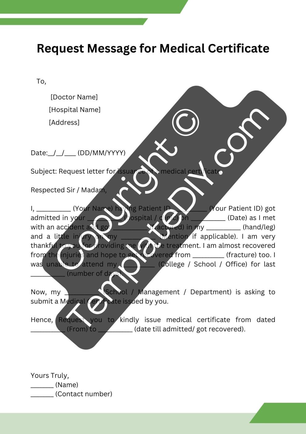 Request Message for Medical Certificate Template