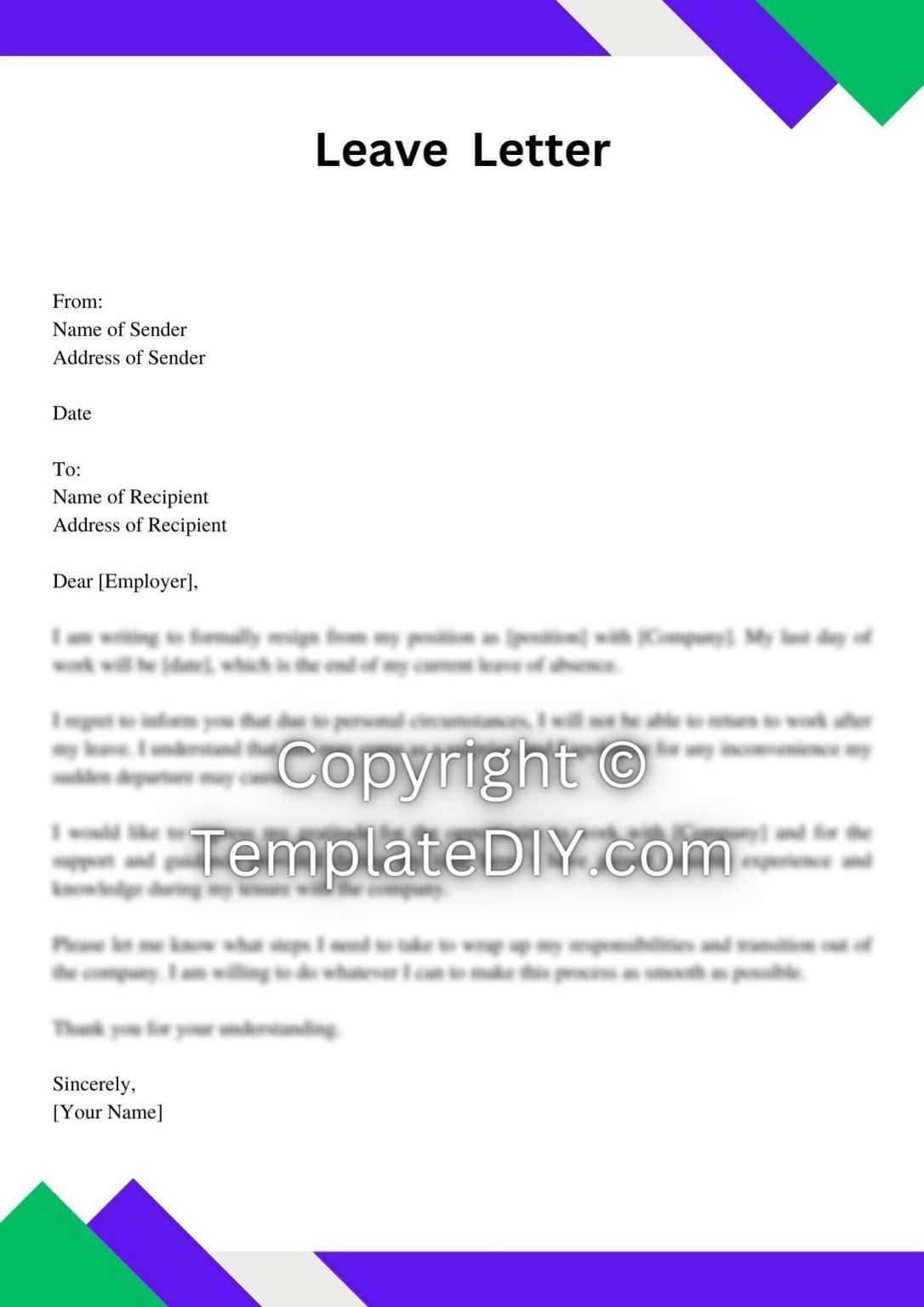 Resignation Letter While On Leave of Absence Sample [Word]