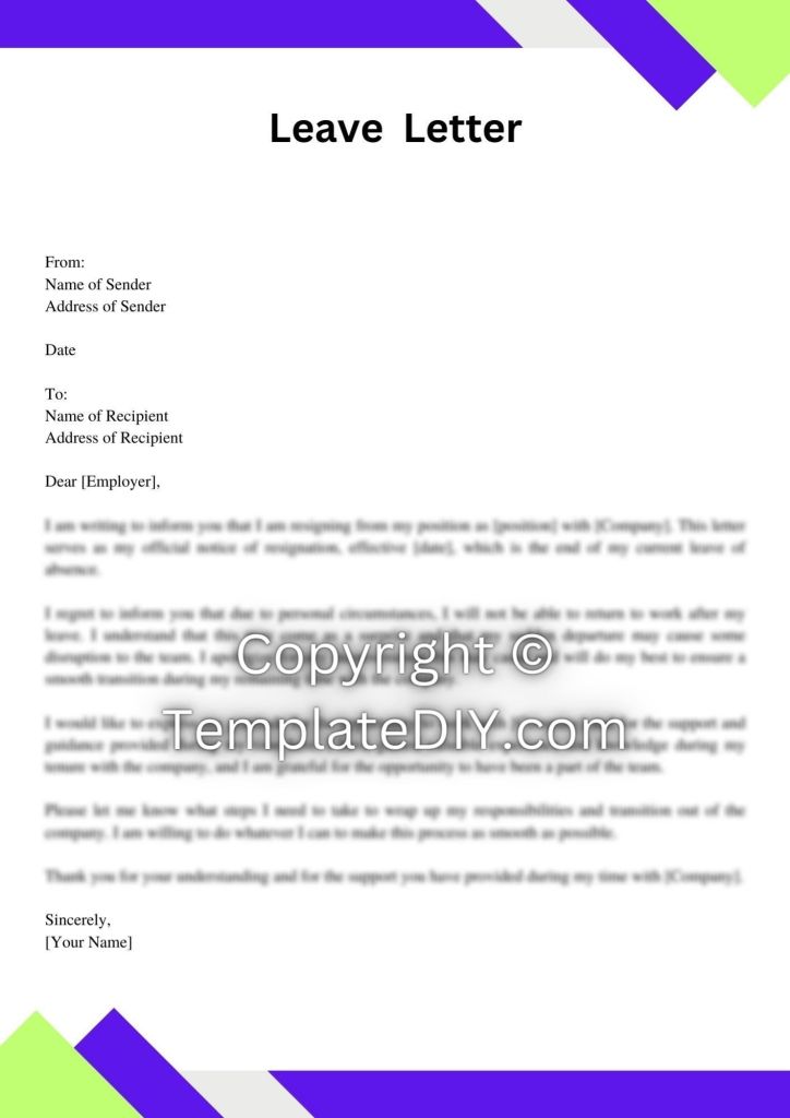 Resignation Letter While On Leave of Absence Sample [Word]