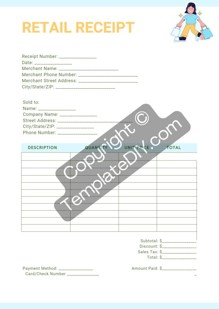 Retail Receipt Template Blank Printable in Pdf, Excel, Word