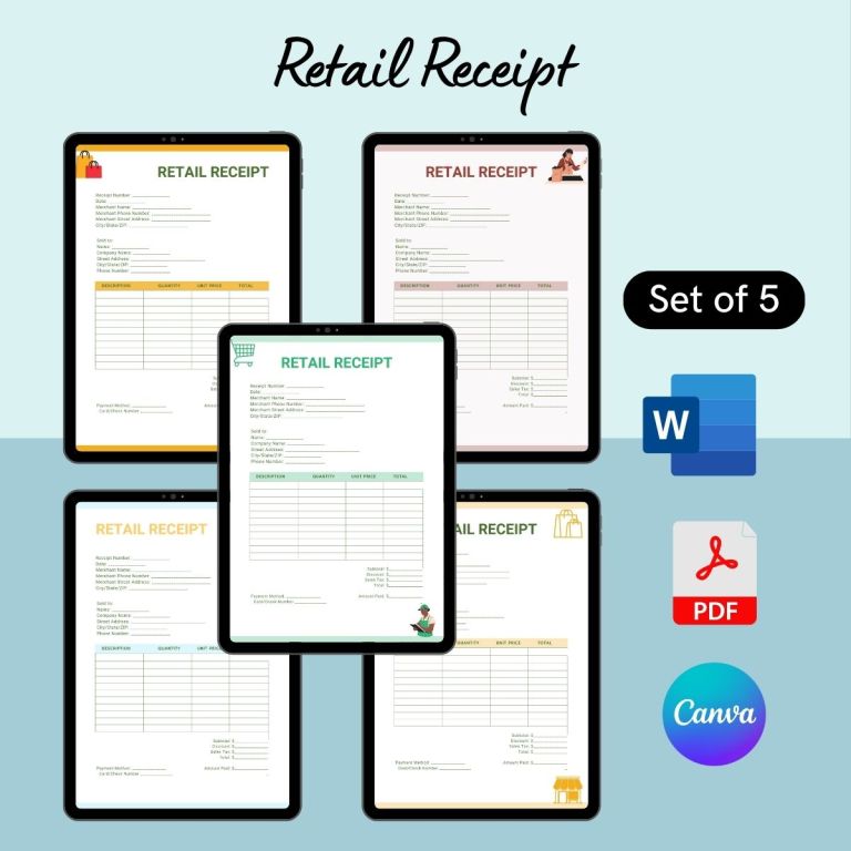 Retail Receipt Template Blank Printable in Pdf, Excel, Word