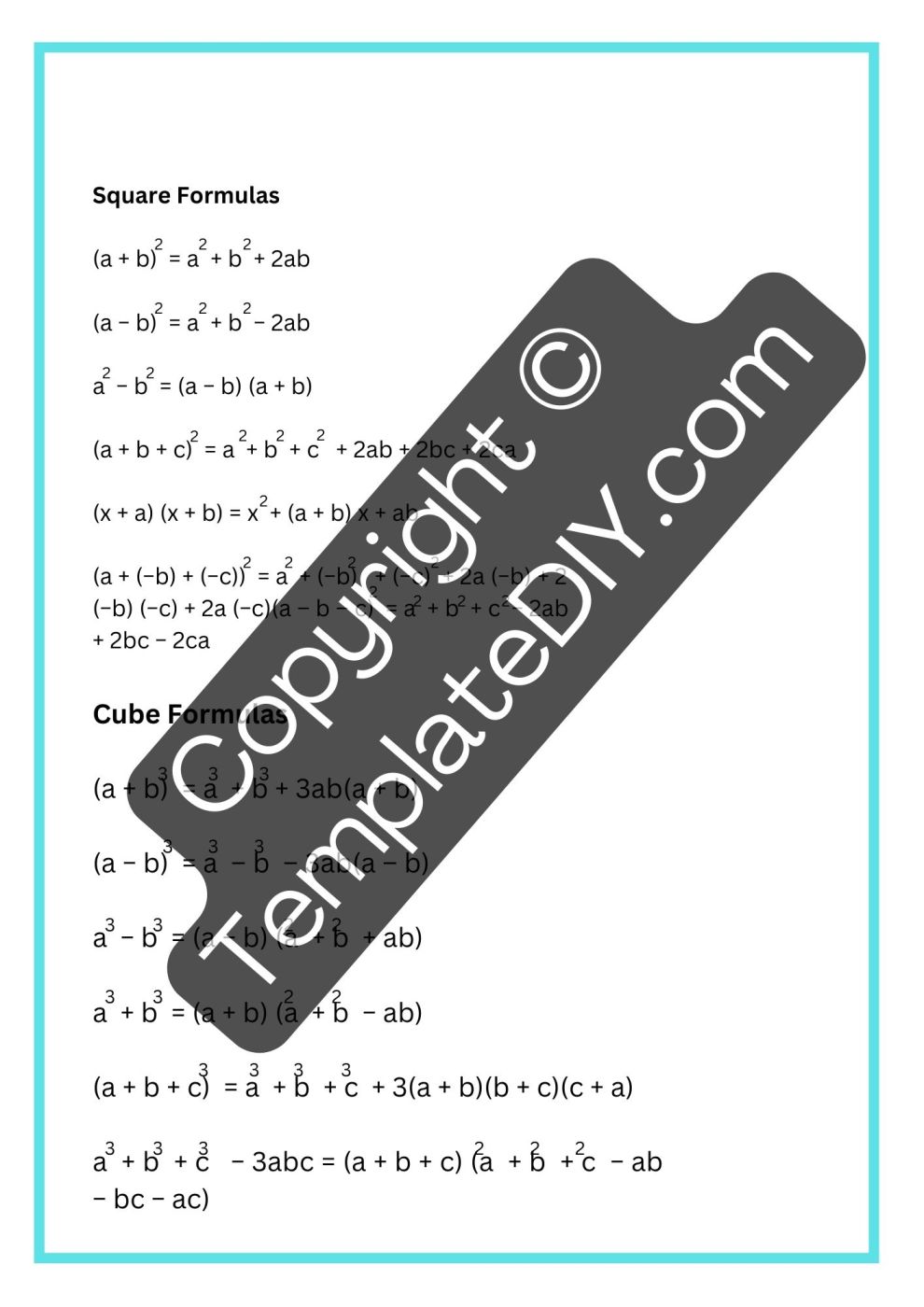Algebra Formula Chart - Download in PDF & Word | Templatediy