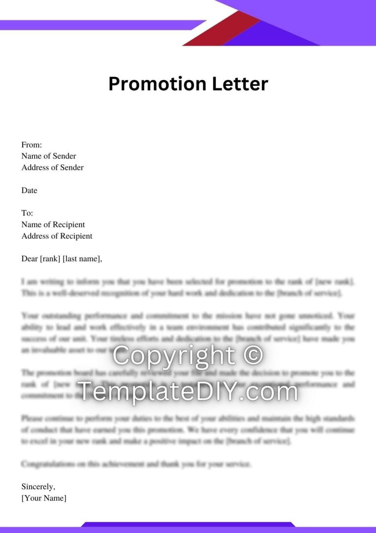 Army Promotion Letter Sample with Examples [Word Editable]