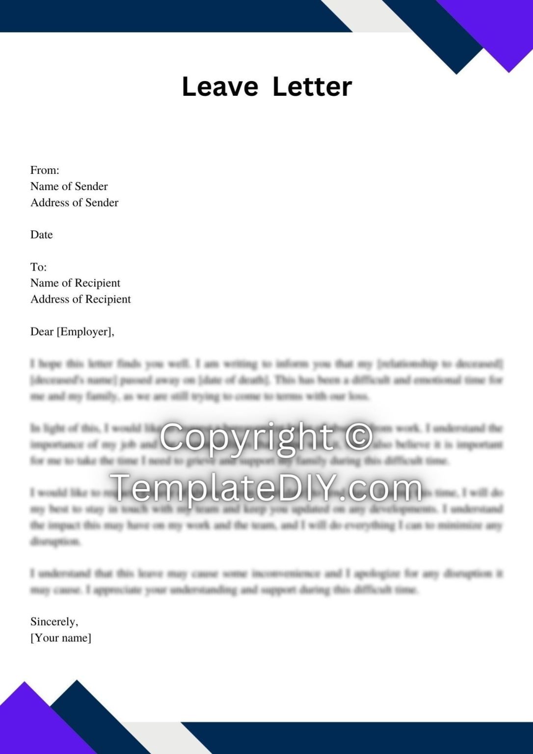 Bereavement Leave Letter Sample with Examples [Word]