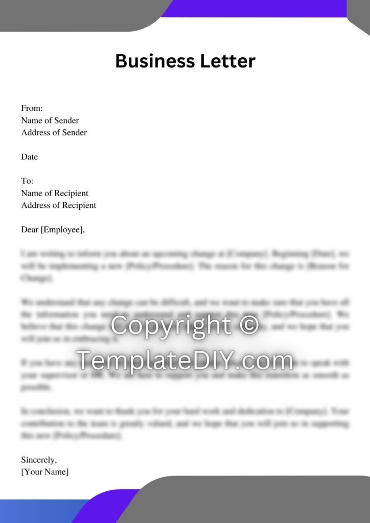 Business Letter for Employees Sample with Examples [Word]